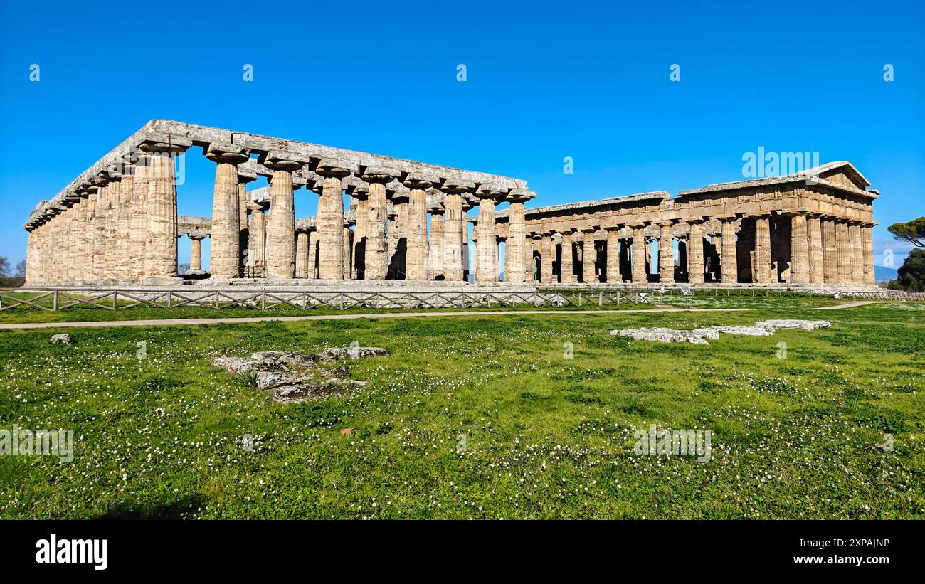 The ruins of Paestum are famous for their three ancient Greek temples ...