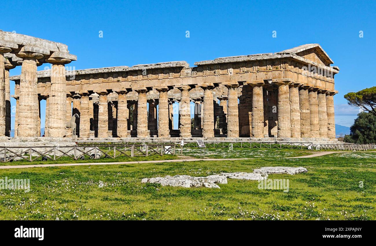 The ruins of Paestum are famous for their three ancient Greek temples ...