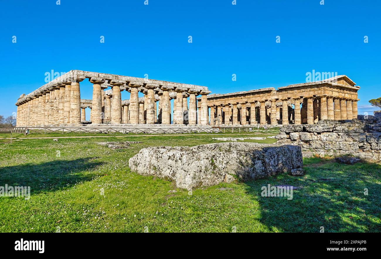 The ruins of Paestum are famous for their three ancient Greek temples ...