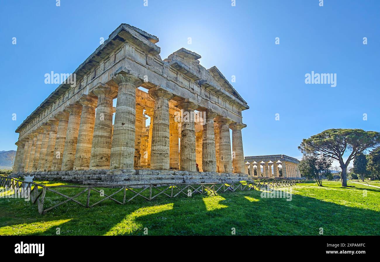 The ruins of Paestum are famous for their three ancient Greek temples ...