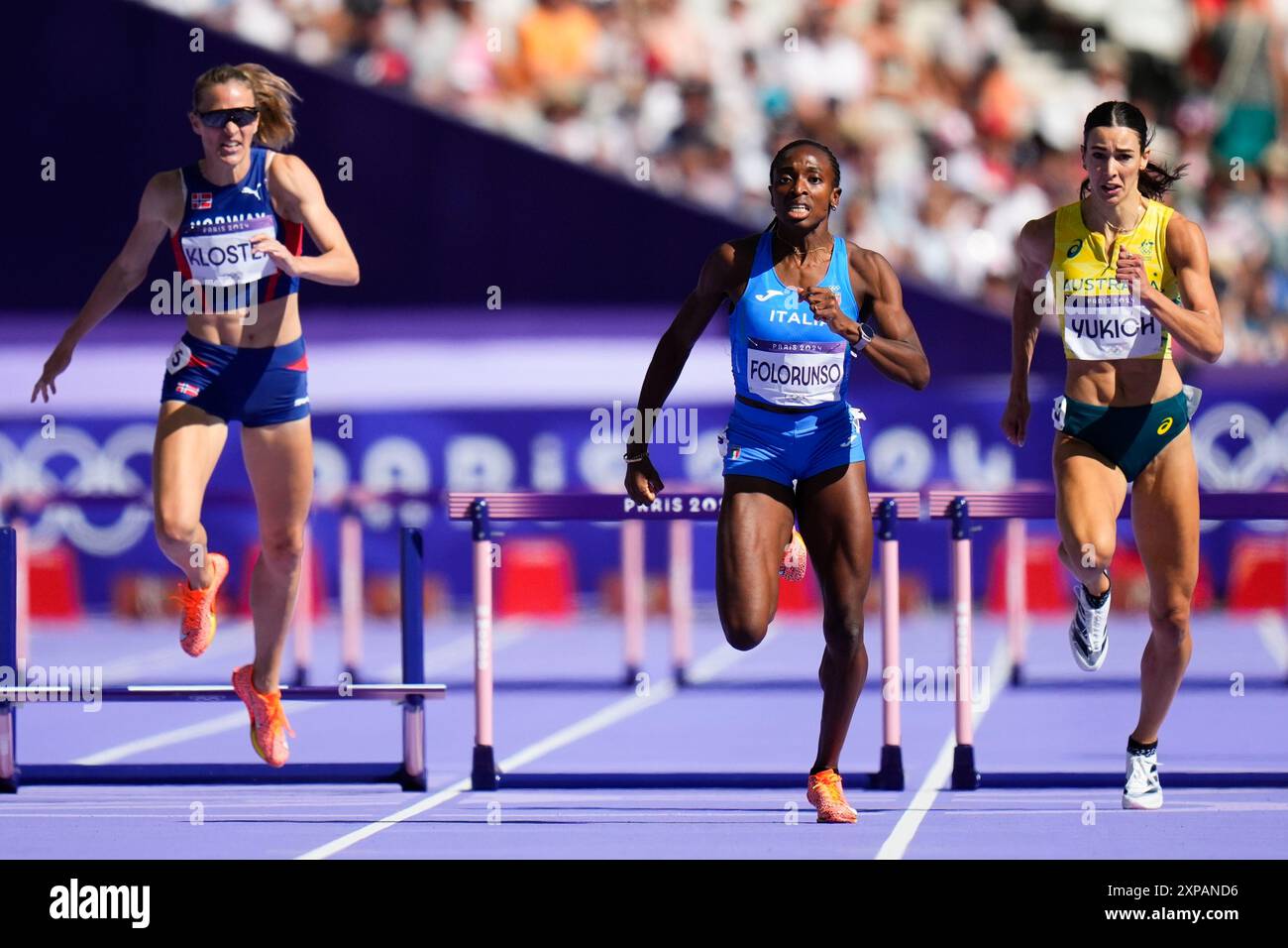 Line Kloster, left, of Norway, Ayomide Folorunso, of Italy, and Alanah ...