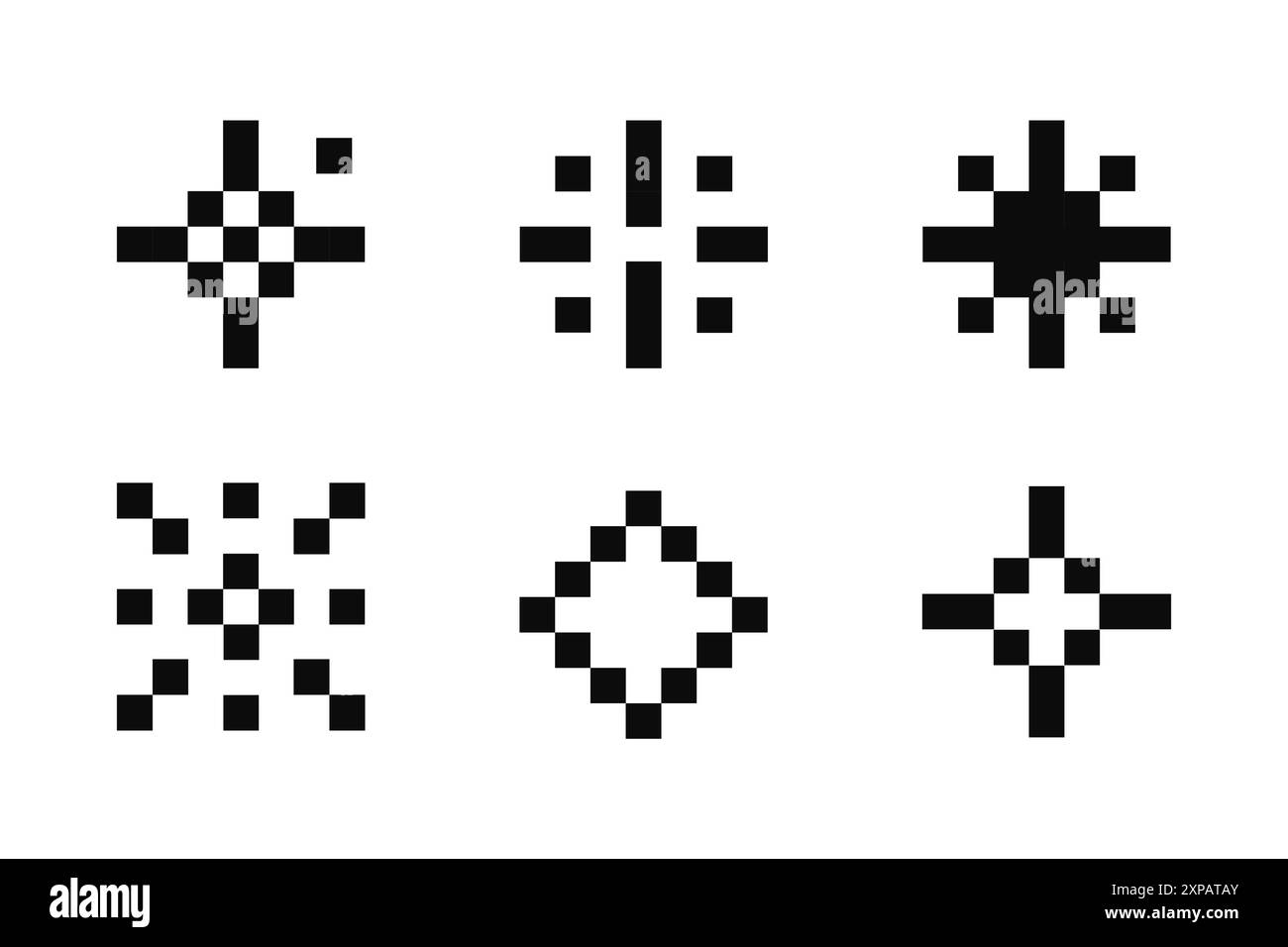 Pixel star retro 8 bit sparkle set. Shiny game pixel art effect set. Firework burst, space ...
