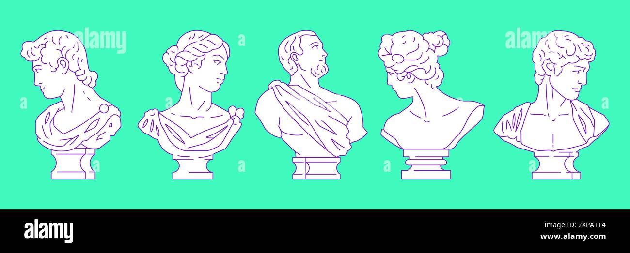 Y2k Greek busts sculptures in surreal head poses contemporary pop art ...