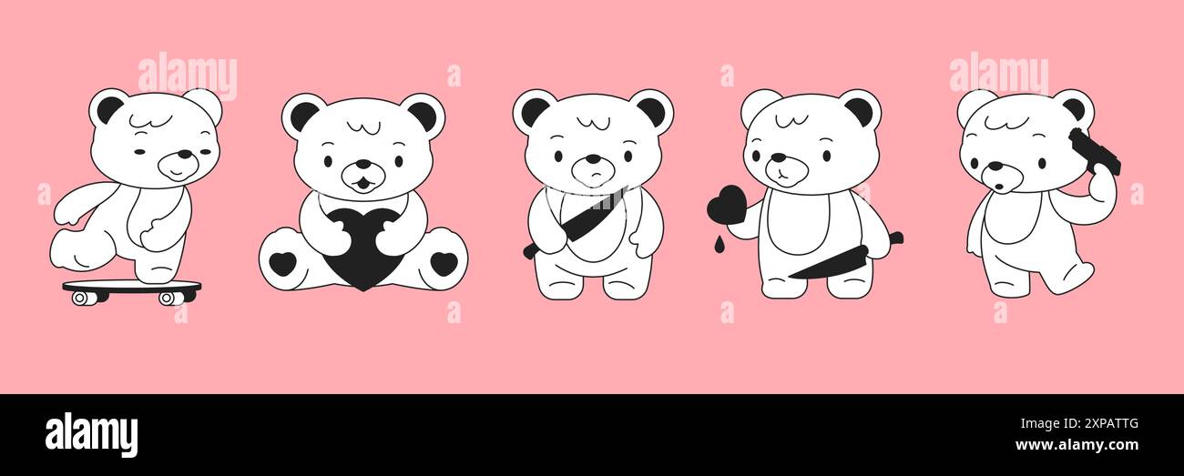 Y2k Kawaii bear toy comic neo gothic contemporary pop art style outline ...