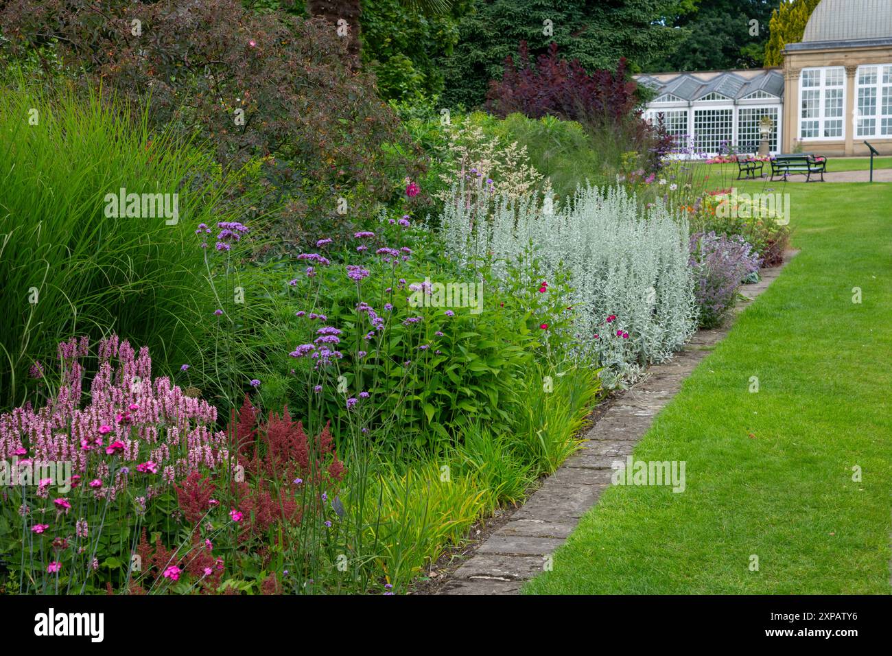 Herbaceous border at Sheffield Botanical Gardens in summer. South ...