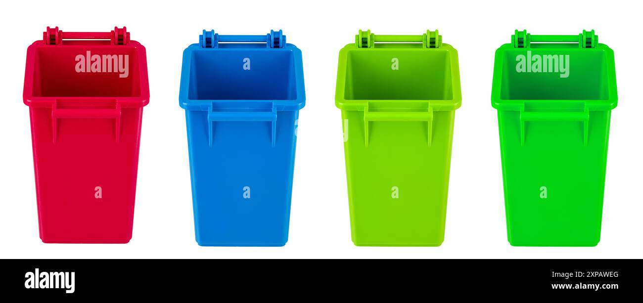 Set multi colors recycling bins isolated on white background. Garbage ...
