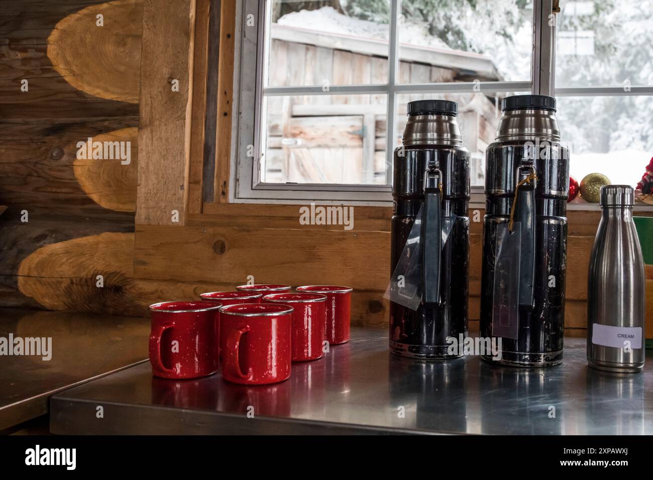 Coffee in mountain cabin, Whistler, British Columbia, Canada Stock ...