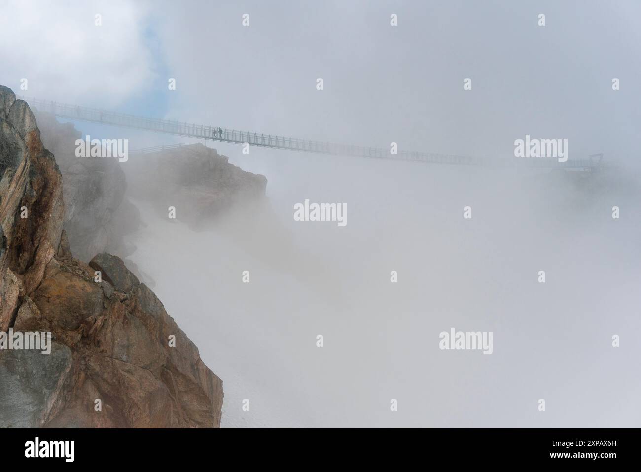 Rope bridge in mountains in fog,Â Whistler Blackcomb Ski Resort ...
