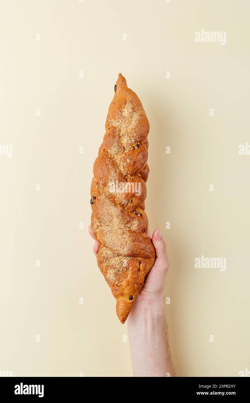 Hands holding round bread hi-res stock photography and images - Alamy