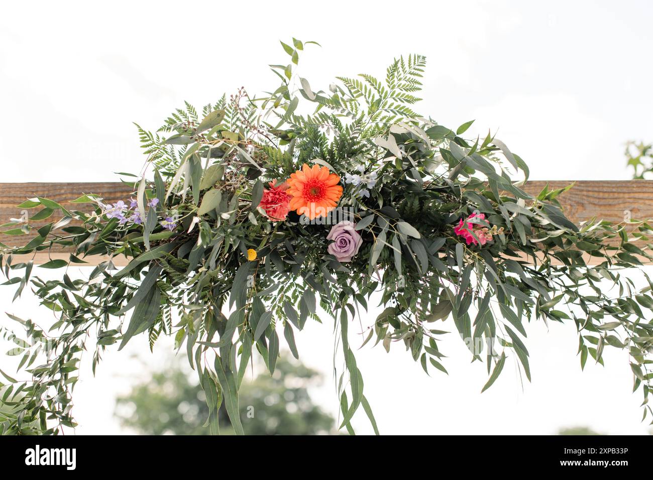 Close-up of wedding arch flowers and greenery Stock Photo - Alamy