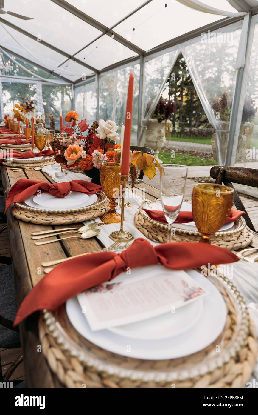 Elegant Autumn Wedding Reception table Stock Photo - Alamy