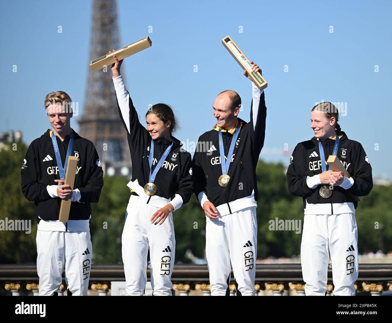 Paris, France. 5th Aug, 2024. Gold medalists team Germany attend the ...