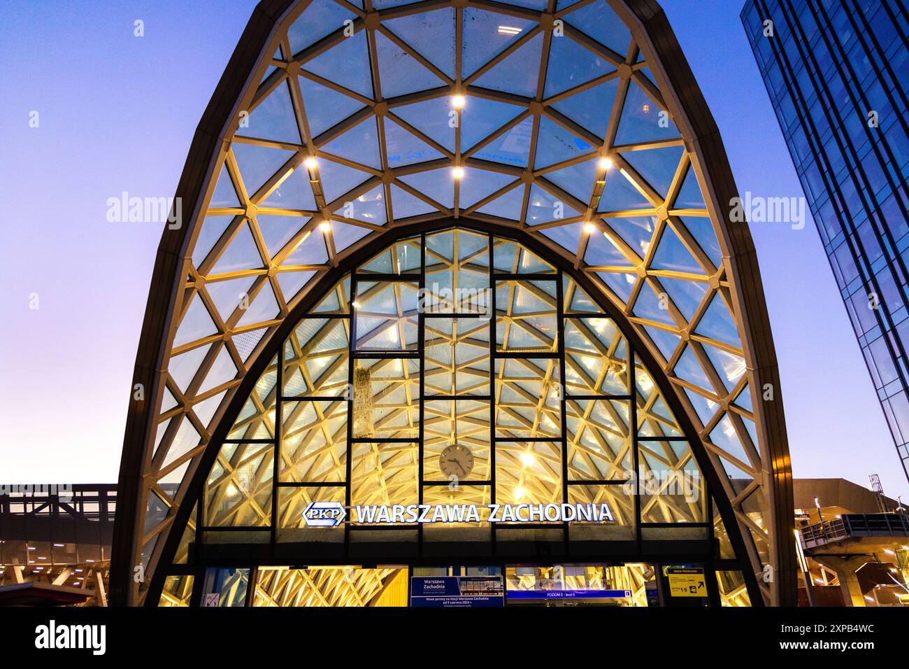 Glass canopy of the entrance to Warszawa Zachodnia train station ...
