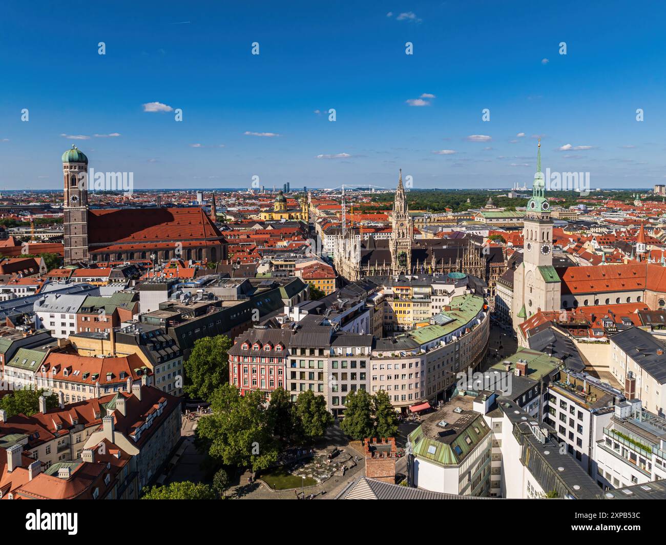 Aerial view of city centre with old town, Munich, Bavaria, Germany ...