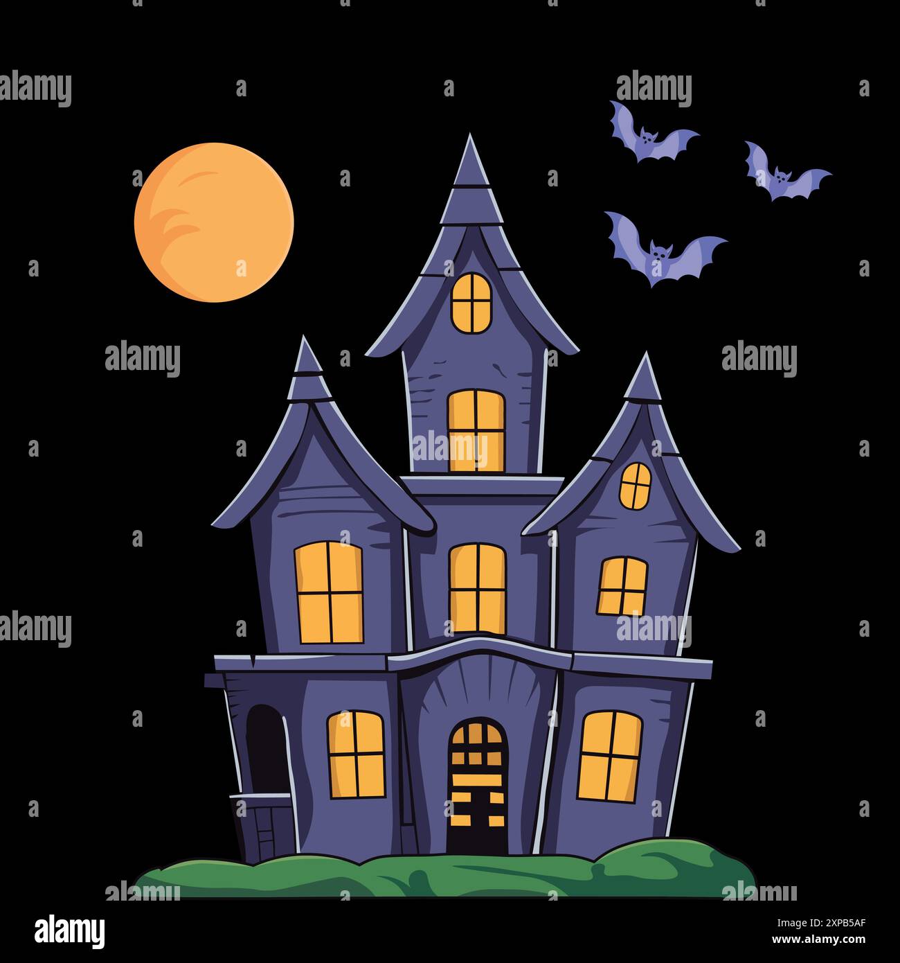 Halloween Castle Vector illustration, Spooky Haunted House with Full ...