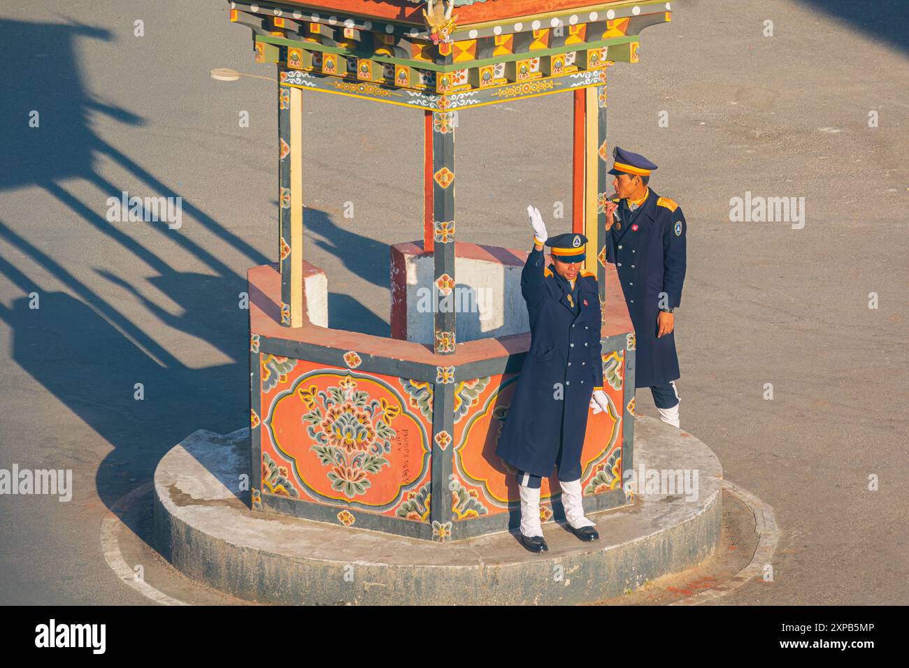 THIMPHU, BHUTAN - JANUARY 2017: Traffic control police officers ...