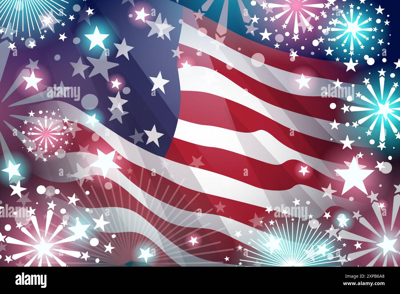 American flag with fireworks background . Vector Stock Vector Image ...