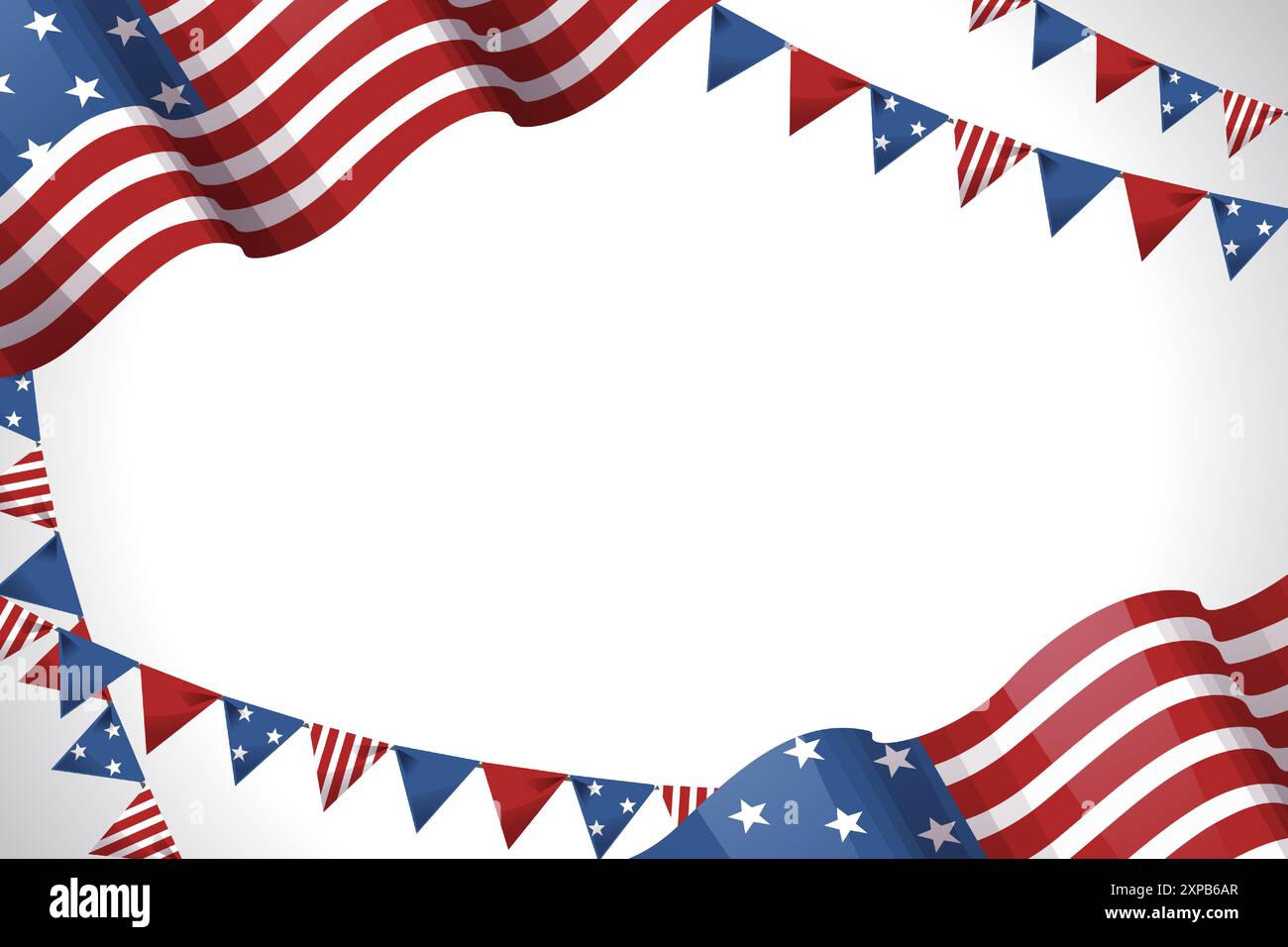 American flag and pennant flag on border of white background . Vector ...