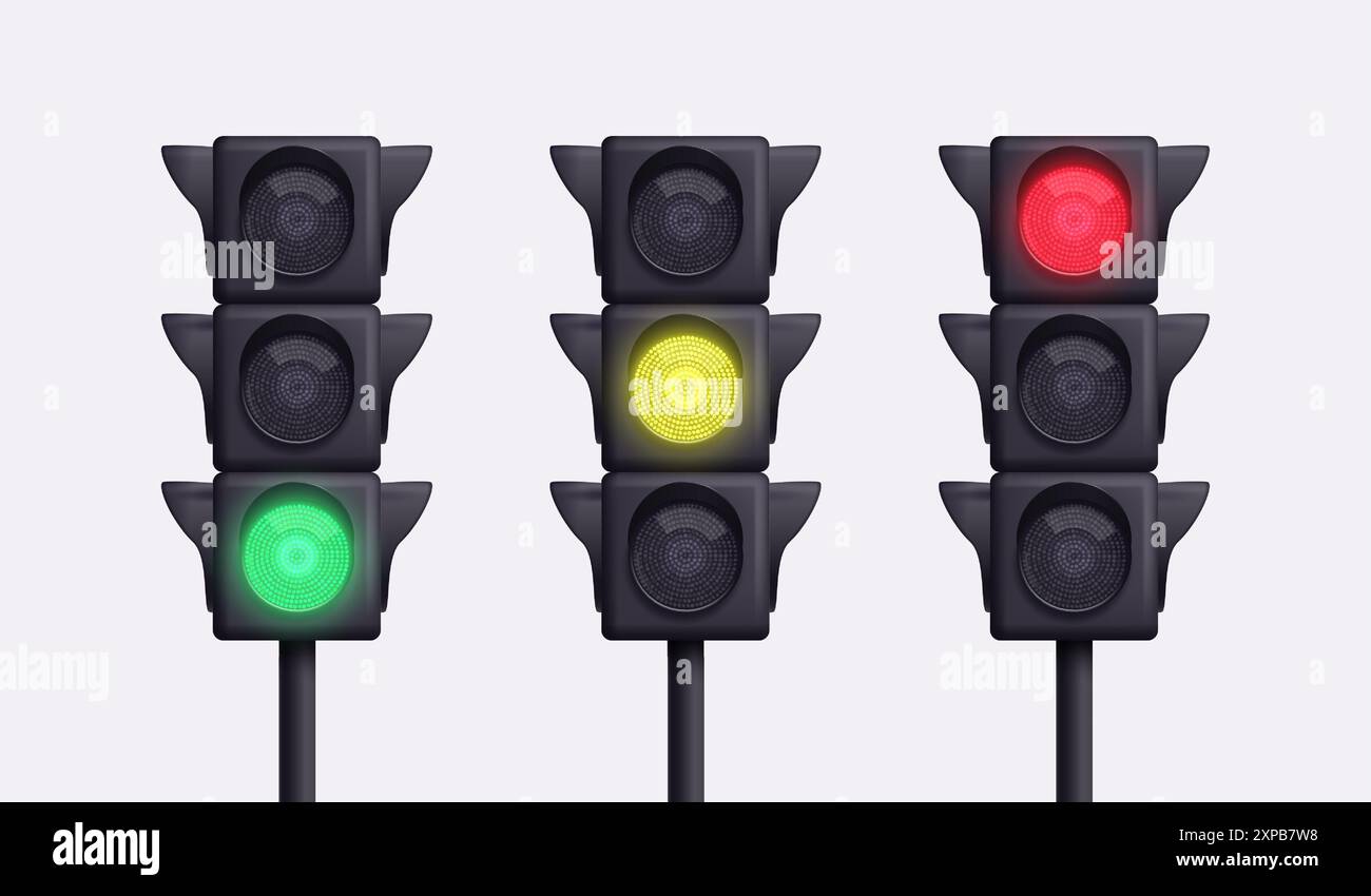 Set of realistic traffic lights in 3D style, isolated on a light ...