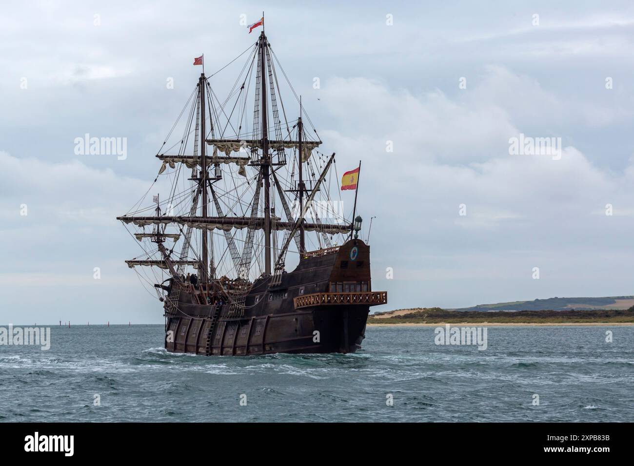 Poole, Dorset UK. 5th August 2024. The Galeon Andalucia tallship leaves ...