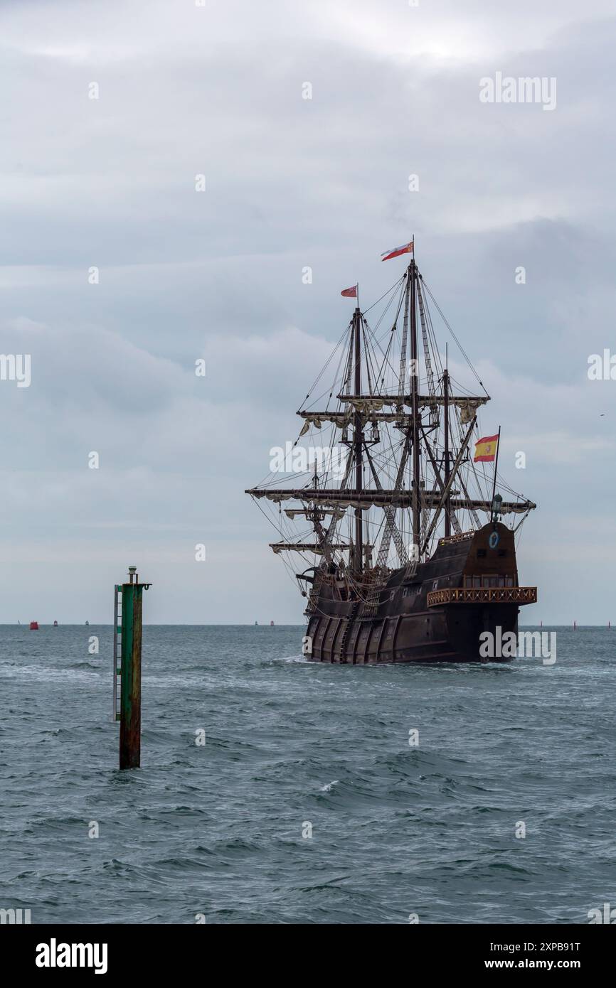Poole, Dorset UK. 5th August 2024. The Galeon Andalucia tallship leaves ...