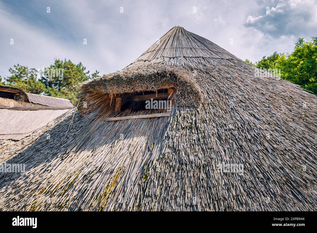 traditional thatched roof hut in a village, showcasing ancient ...