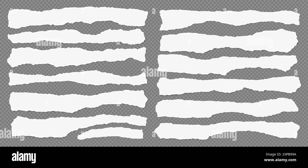 Pieces of horizontal white paper with torn, ripped edges and soft ...