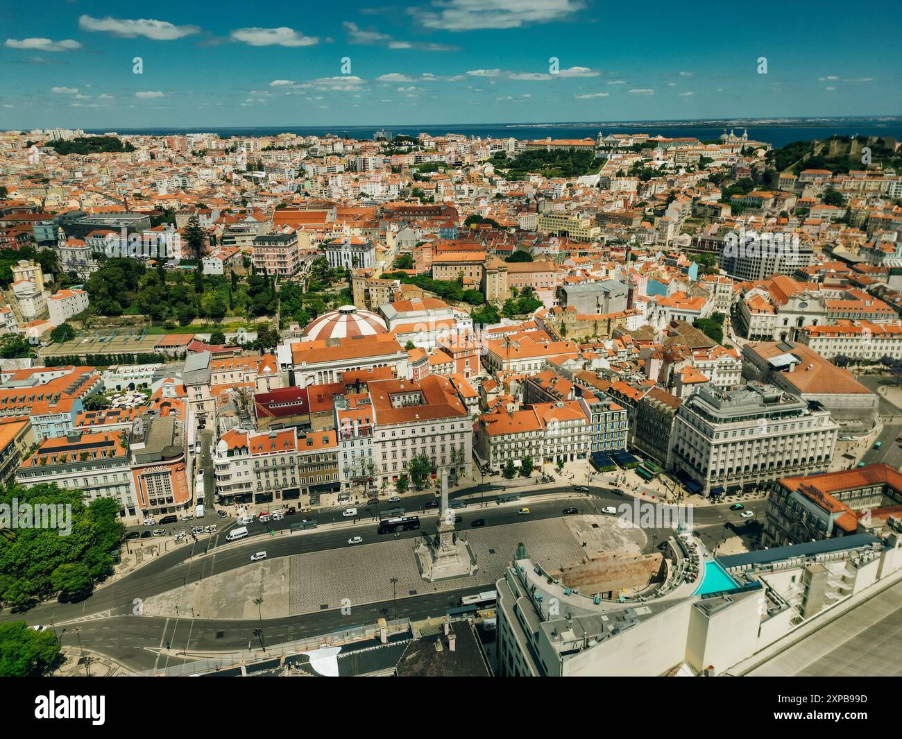 Aerial View Of Beautiful Lisbon Cityscape Restauradores Square. High ...