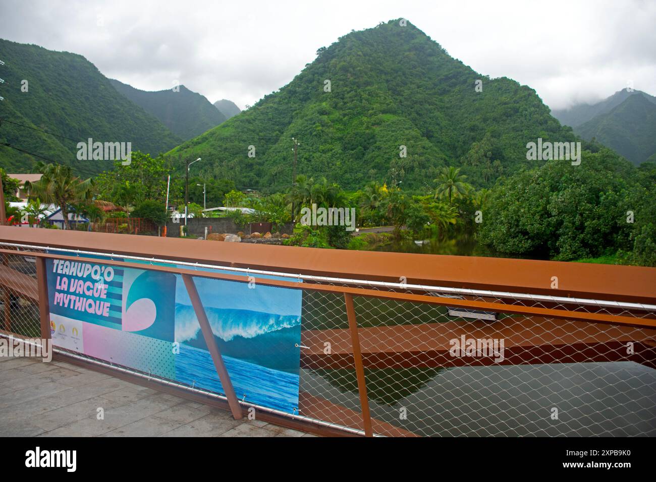 Sign at surf event during the Paris 2024 Olympic Games, Teahupo’o ...