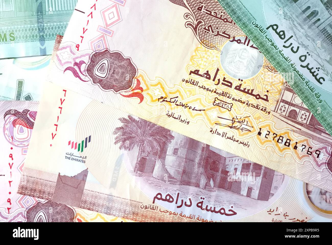 Close up Dirhams currency, AED, Bank note and coins, United Arab ...