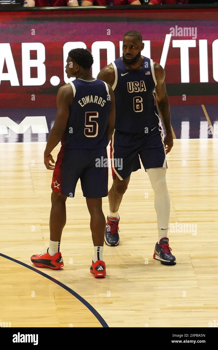 LeBron James and Anthony Edwards of USA during the International ...