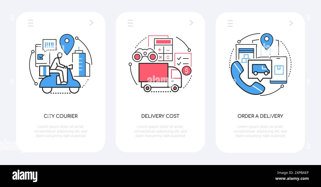 City courier and delivery - line design style banners set Stock Vector ...