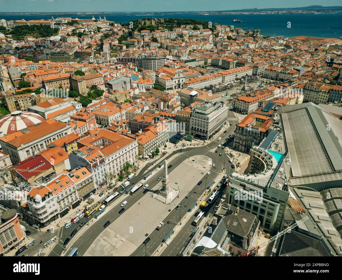 Aerial View Of Beautiful Lisbon Cityscape Restauradores Square. High ...
