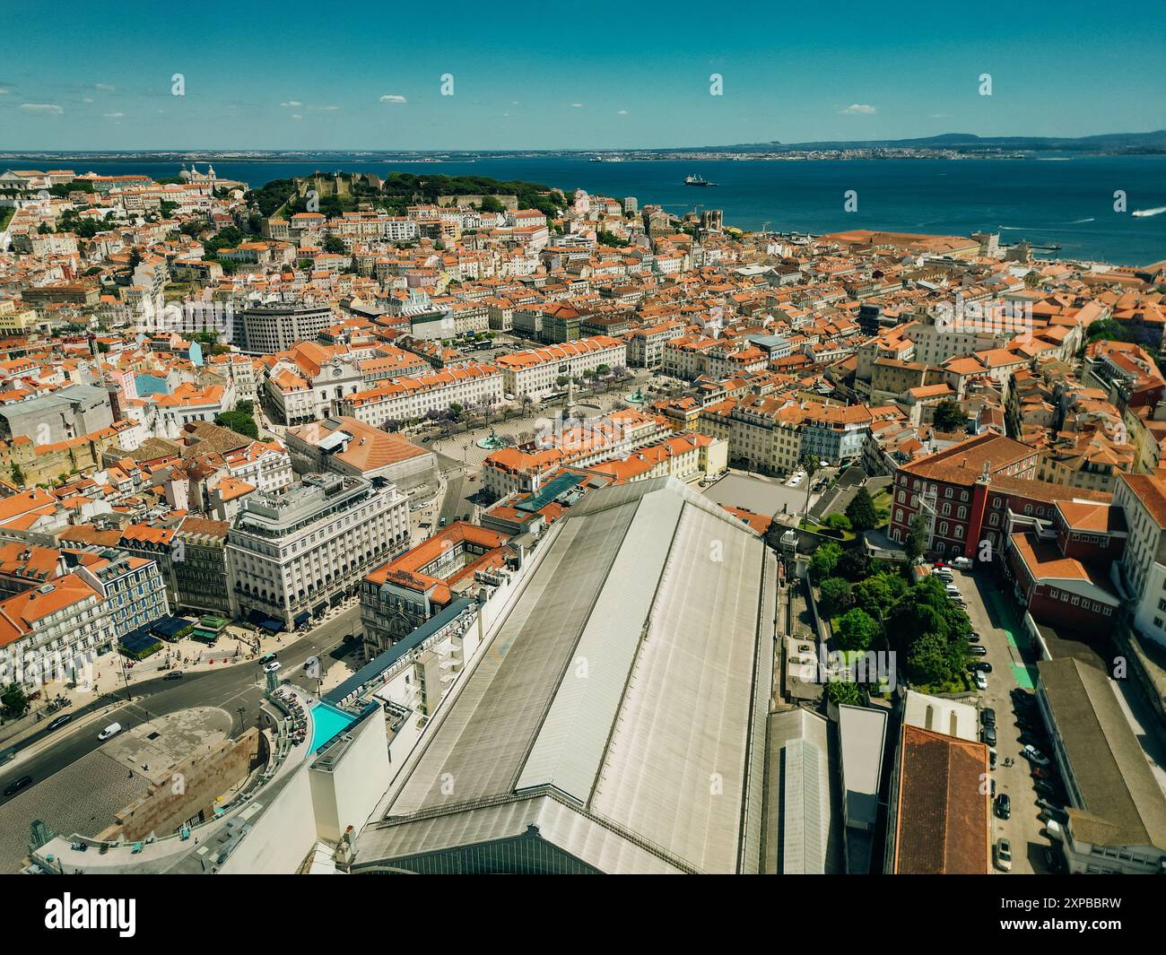 Aerial View Of Beautiful Lisbon Cityscape Restauradores Square. High ...
