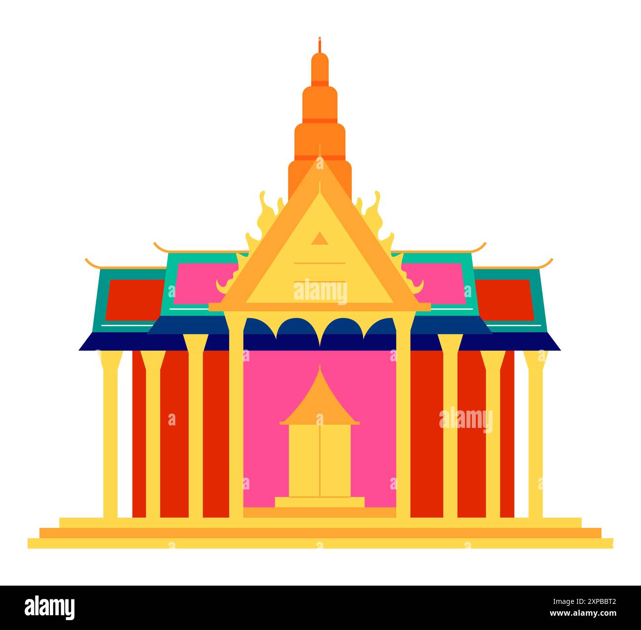 Thai temple with pagoda - modern flat design style single isolated ...