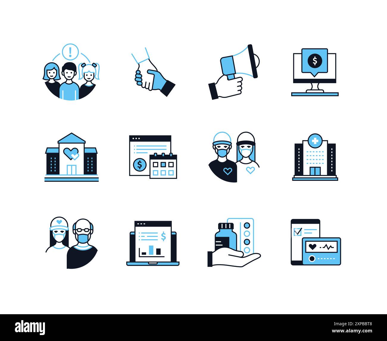 Volunteer and medical assistance - line design style icons set Stock ...