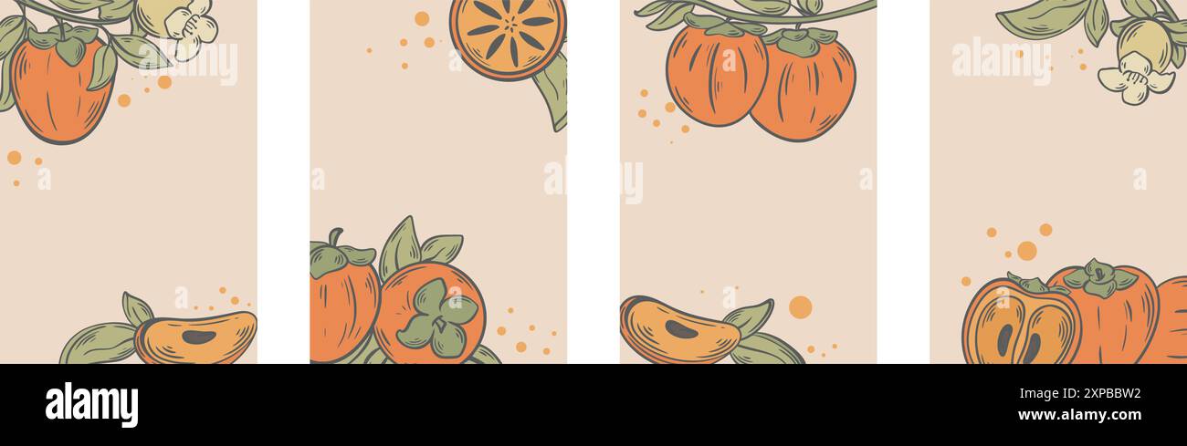 Persimmon branches with flowers and fruits on light background ...