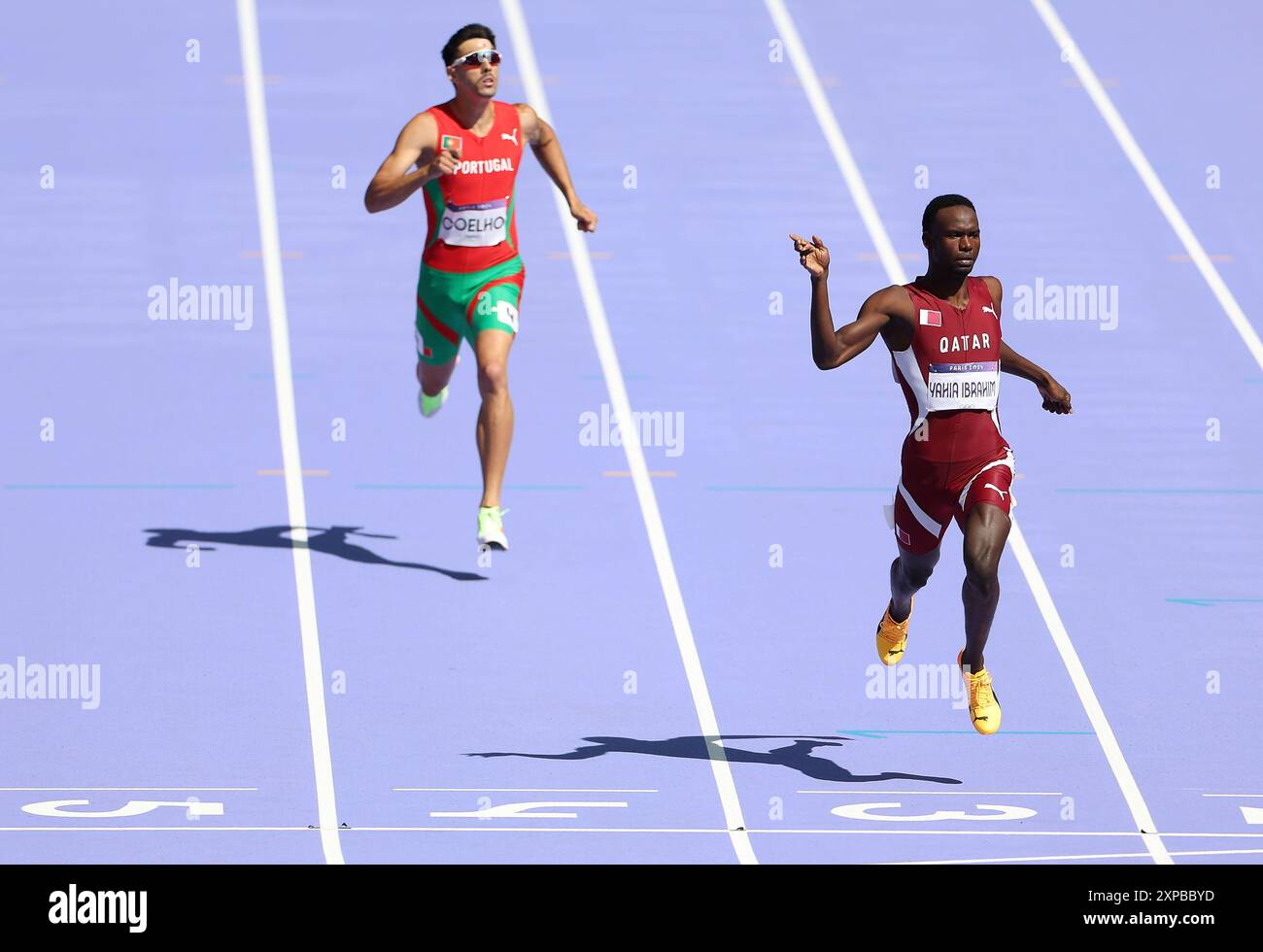Paris, France. 5th Aug, 2024. Ammar Ismail Yahia Ibrahim (R) of Qatar ...