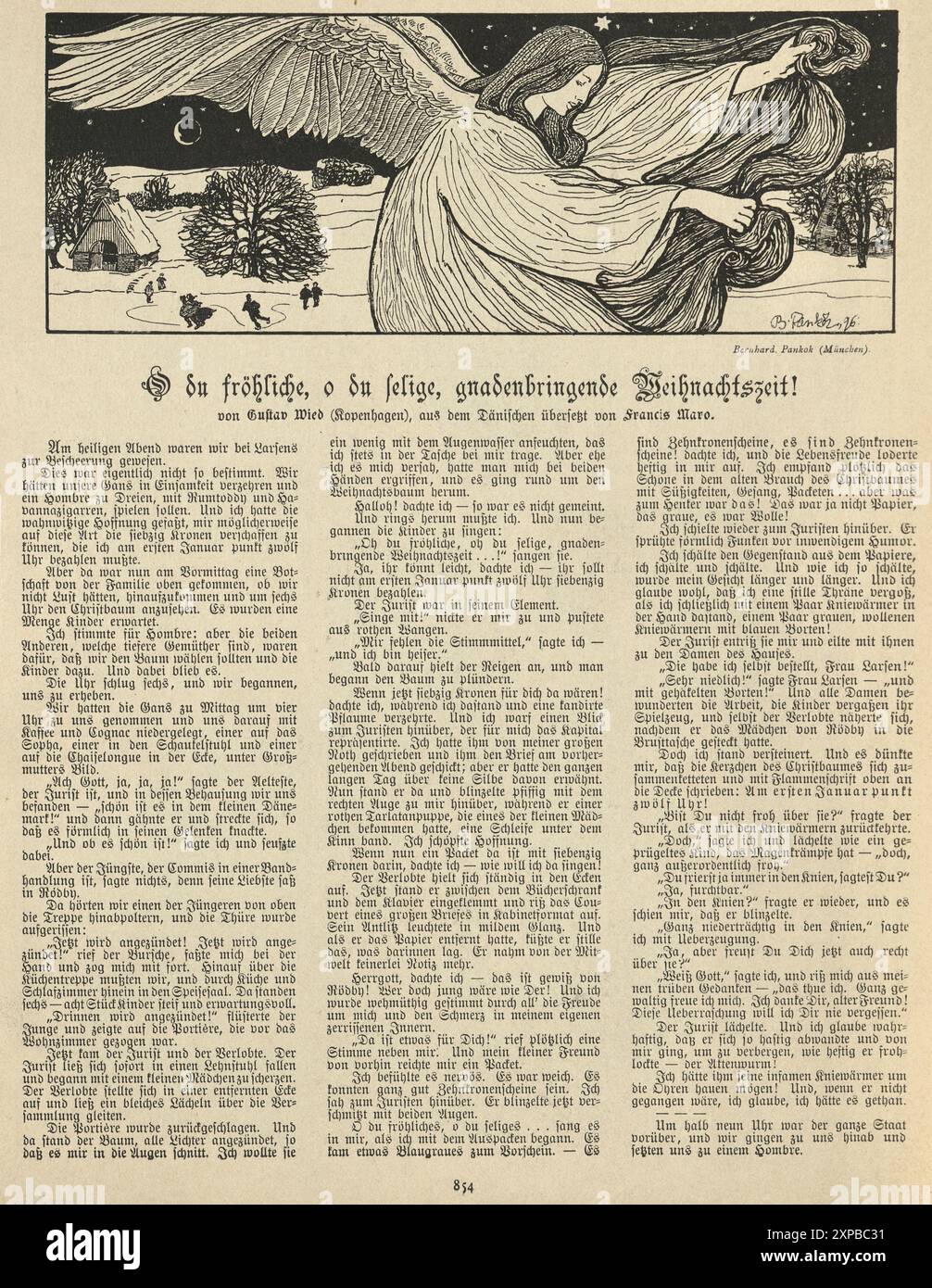 Christmas angel watching over people on cold winters night, Vintage ...