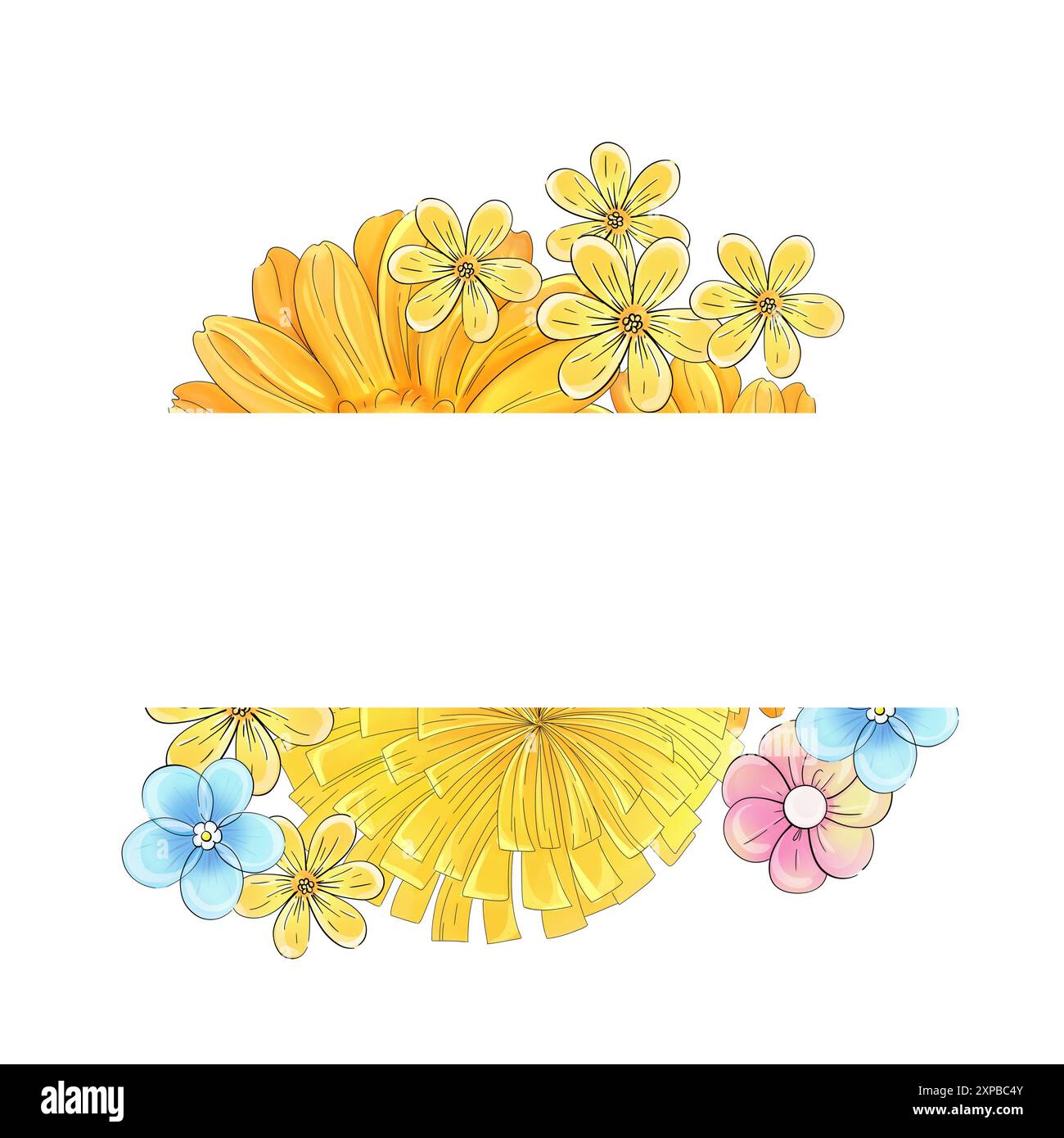 Watercolor springtime circle border, frame buckets of primroses ...