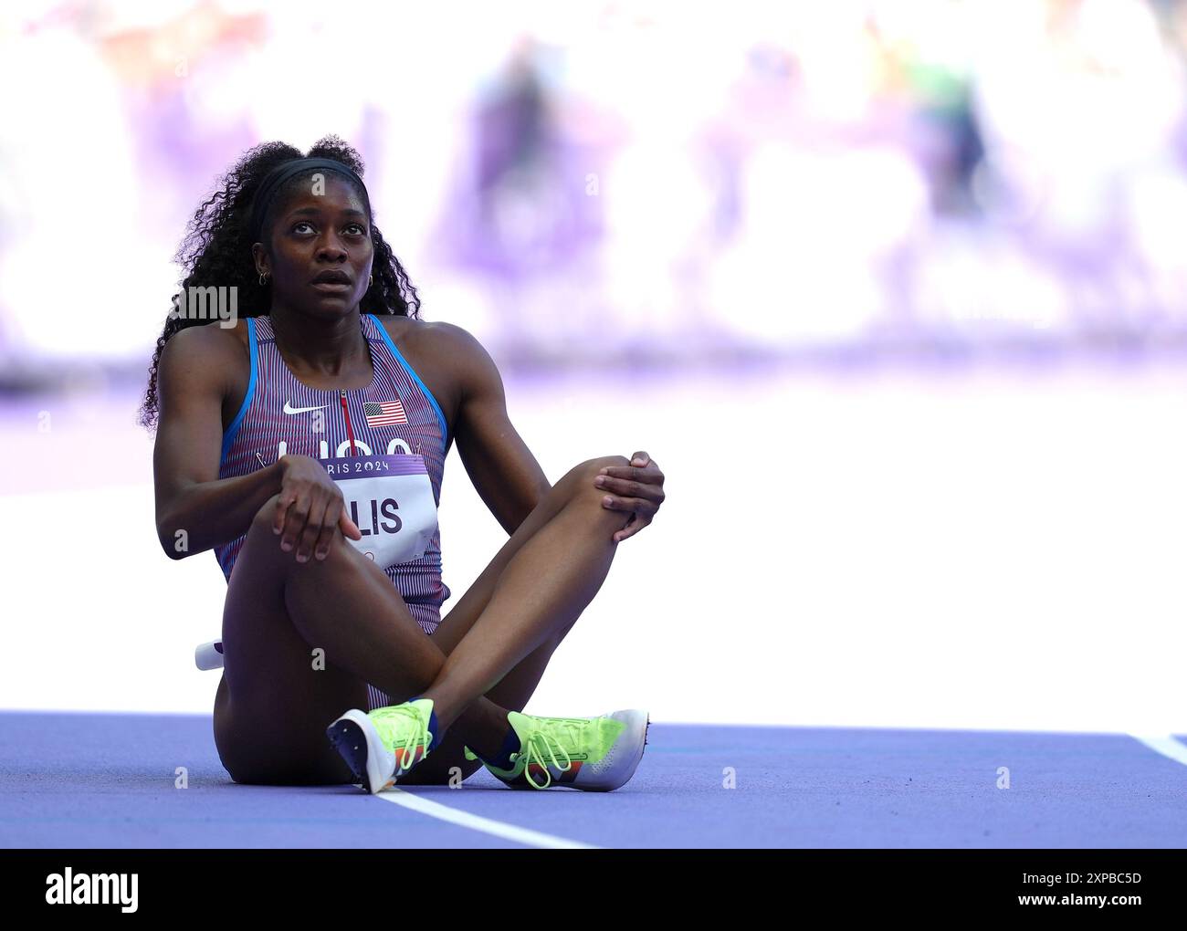 Paris, France. 5th Aug, 2024. Kendall Ellis of the United States reacts ...