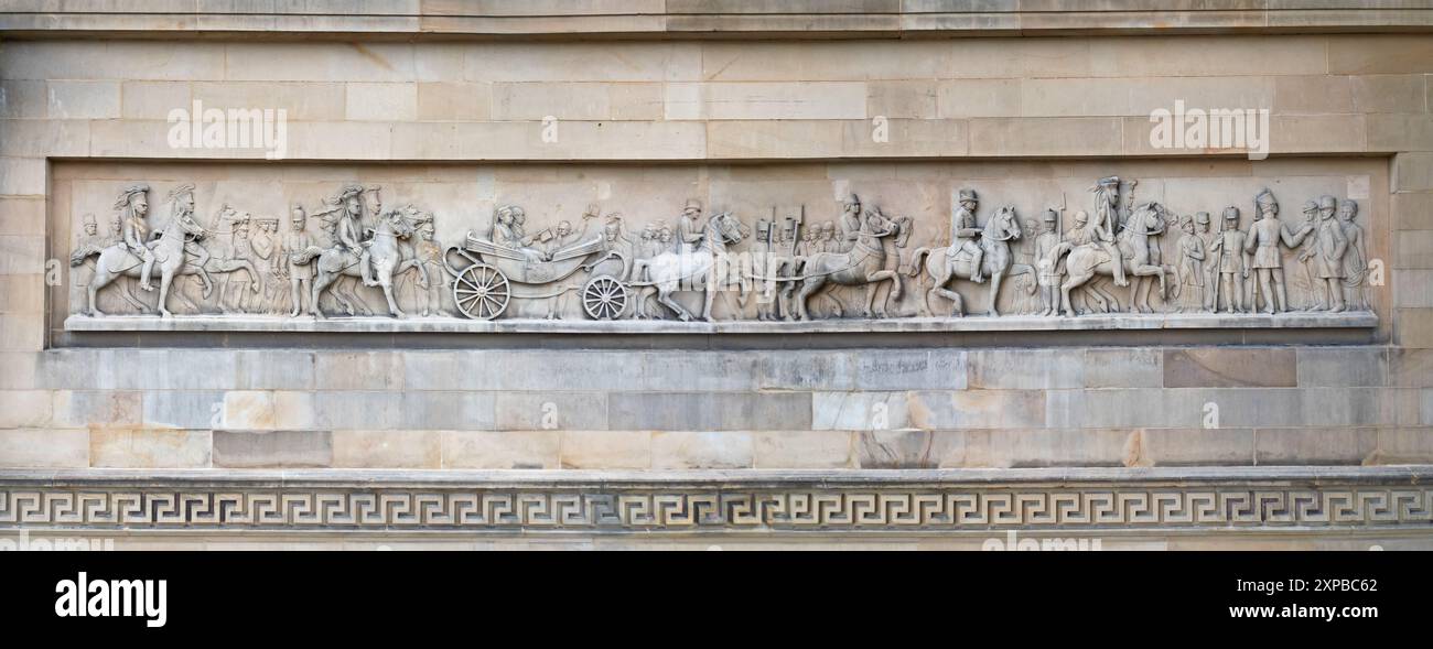 Face on drone image of the full length bas-relief frieze on the Walker ...