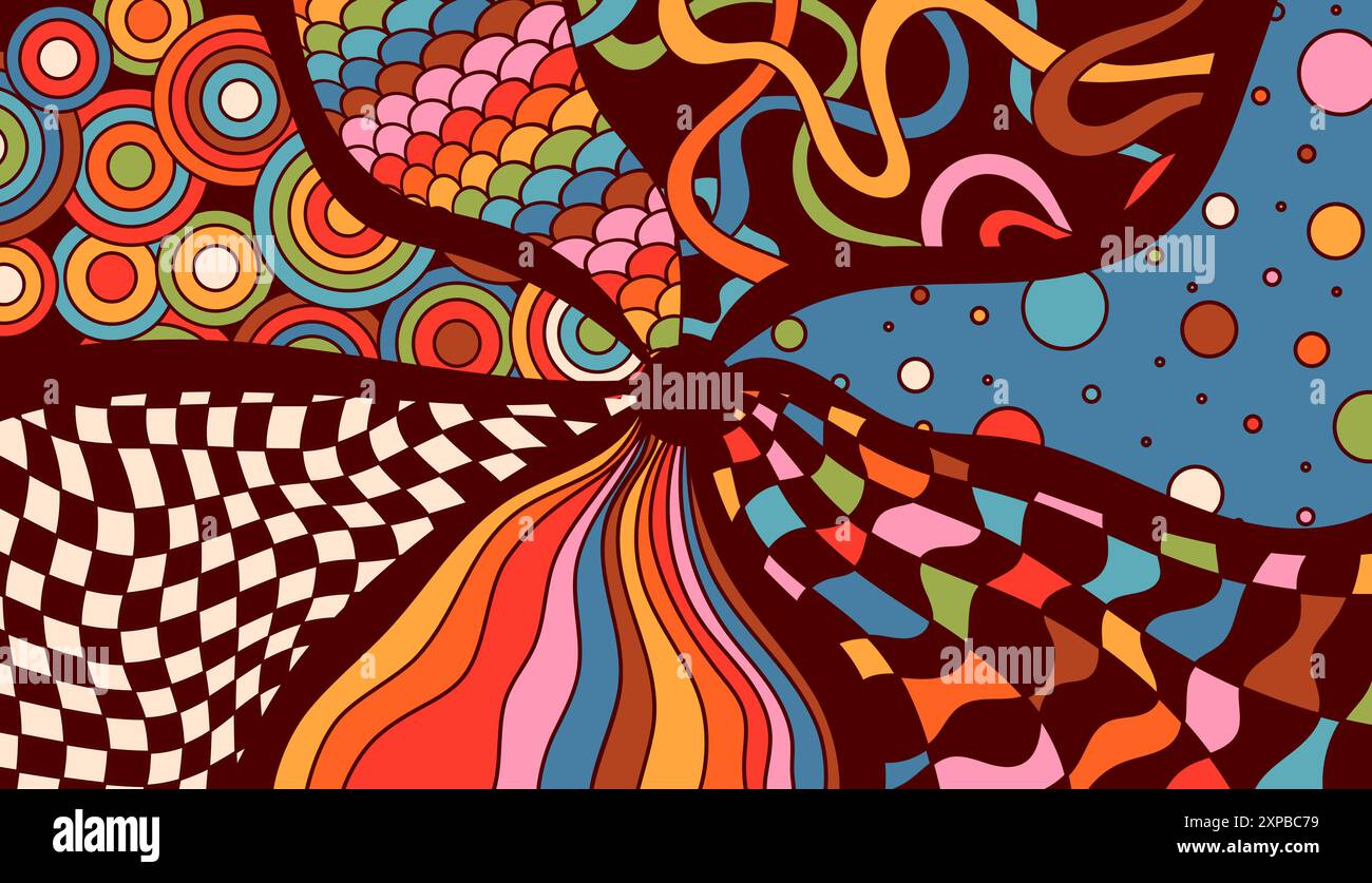Psychedelic coloring page groovy warm color Stock Vector Image & Art ...