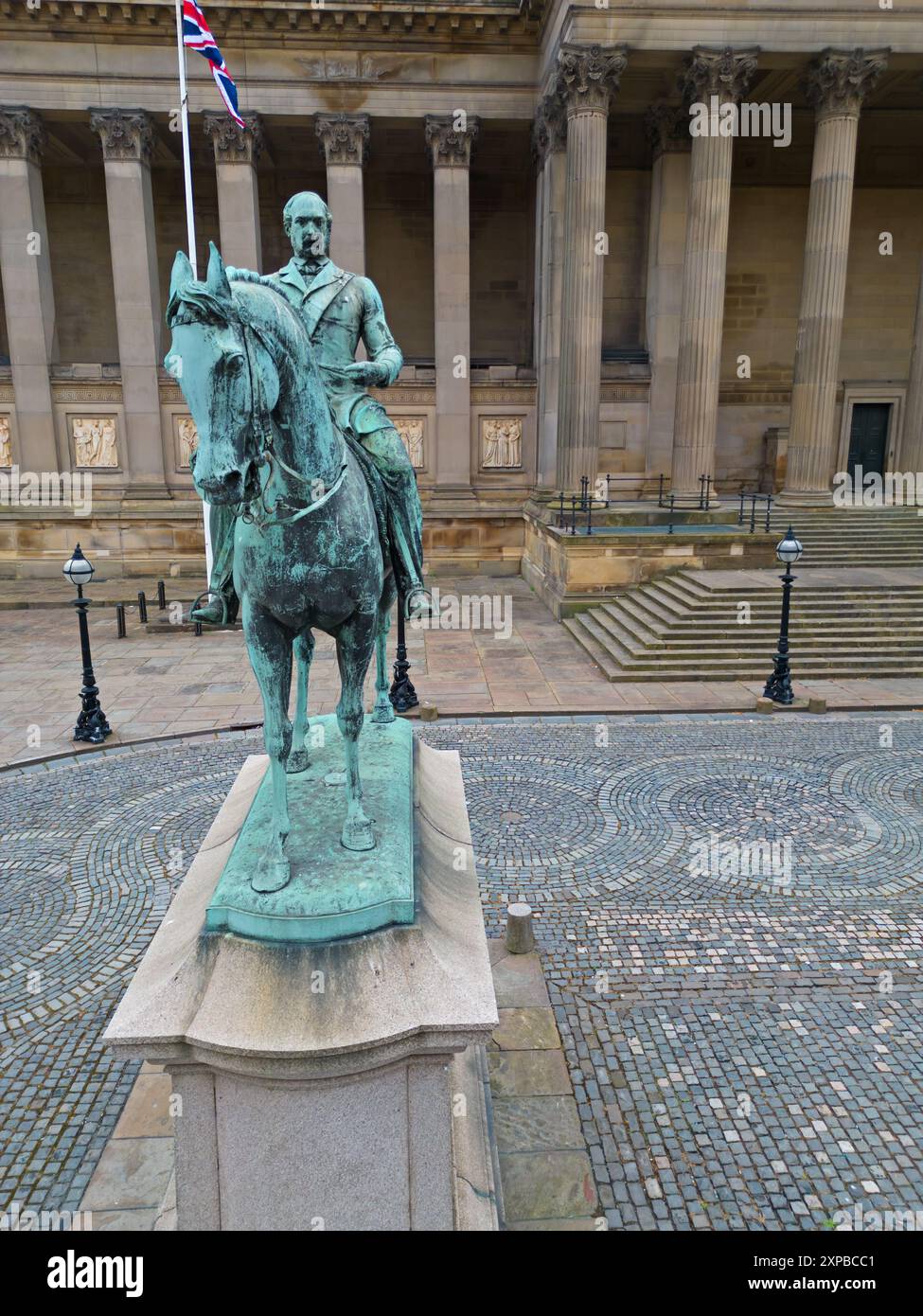 Elevated view of the statue of Prince Albert which stands at the front ...