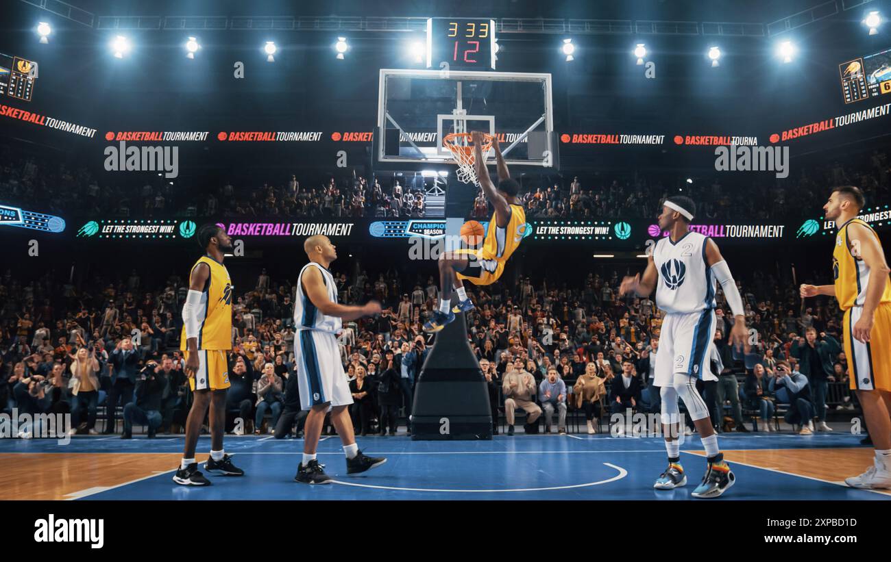Cinematic Basketball Shot With a Talented Multiethnic Athlete Scoring a ...