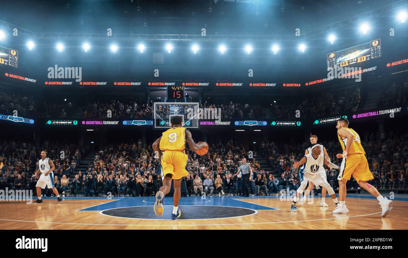 Black Basketball Player Running to Score an Impressive Two-Point Goal ...