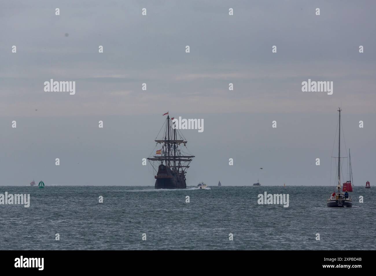Poole, Dorset UK. 5th August 2024. The Galeon Andalucia tallship leaves ...