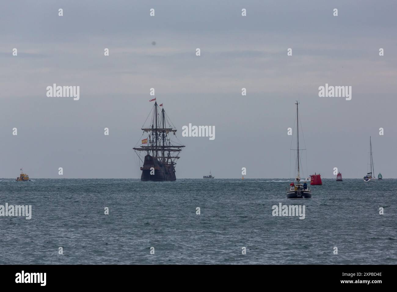 Poole, Dorset UK. 5th August 2024. The Galeon Andalucia tallship leaves ...