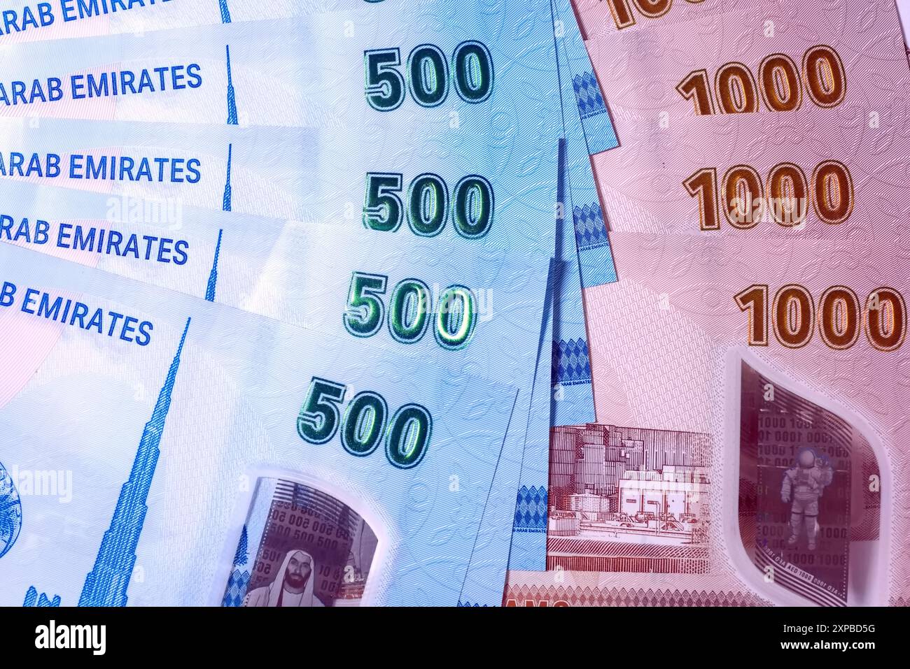 Close up Dirhams currency, AED, Bank note and coins, United Arab ...