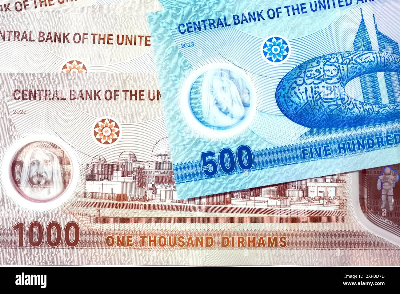 Close up Dirhams currency, AED, Bank note and coins, United Arab ...